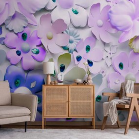 Fototapeta Květinový motiv - fialová kompozice s drahokamy na světlém pozadí