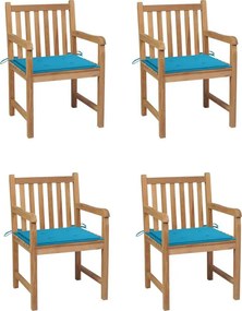 vidaXL Zahradní židle 4 ks podušky masivní teak [3073004] Barva: Modrá