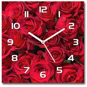 Wallmuralia Skleněné hodiny čtverec Červené růže 30x30 cm
