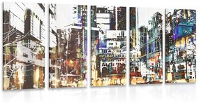 5-dílný obraz abstraktní panoráma města - 200x100 cm