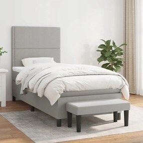Box Spring Postel S Matrací Textil Světle Šedá Hladké s hřebíky 90 x 190