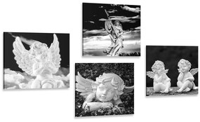 Set obrazů andílky v černobílém provedení - 4x 40x40 cm