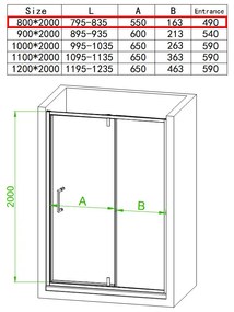 BPS-koupelny Sprchové dveře HYD-DN08 80 černá/transparent pro instalaci do niky - bez vaničky