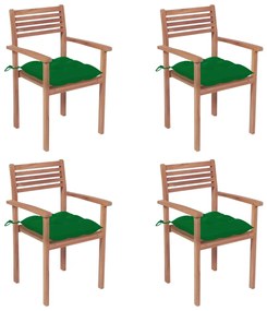 Zahradní židle 4 ks zelené podušky masivní teak