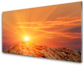 Obraz na skle Slunce Nebe Hora Krajina 100x50 cm