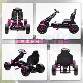 AIYAPLAY Gokart s pedály, šlapací auto pro děti s brzdou, protiskluzová kola, kovový rám, 3-6 let, růžová