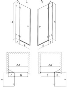 Mexen Lunar, pravé otočné sprchové dveře 130 cm, 8mm čiré sklo, růžové zlato profil, 834-130-000-60-00-P
