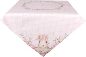 Růžový bavlněný ubrus s králíčkem Floral Easter Bunny - 100*100 cm