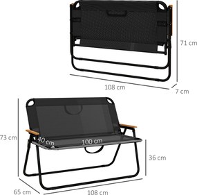 Outsunny Skládací zahradní lavice pro 2 osoby do 220 kg pro kempování Terasa Síťovina černá 108x65x73cm | Aosom.de