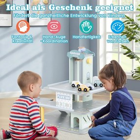 Costway Dřevěná parkovací garáž se 3 patry a 4 auty a výtahem parkovací garáž