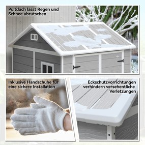 Zahradní kůlna Outsunny s povrchem připomínajícím staré dřevo, 2,91 m², s dvojitými dveřmi a zámkem, šikmou střechou, 181x181x220 cm, šedá