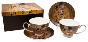 HOME ELEMENTS Porcelánový šálek s podšálkem 2 x 250 ml, Klimt Polibek zlatý