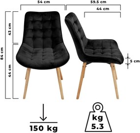 MIADOMODO Sada prošívaných jídelních židlí, černá 4 ks
