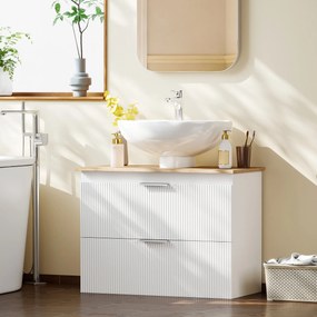 HOMCOM spodní skříňka pod umyvadlo s 2 velkými zásuvkami, dvoubarevná, vhodná pro sloupkové i nábytkové umyvadlo, 80 × 40 × 60 cm, bílá a přírodní