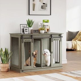 PawHut Psí Obojek s Možností Dvou Místností, Moderní Kovový Box pro Psy s 2 Dveřmi, Psí Dům pro Velké Psy do 30 kg, Psí Dům 120 x 60 x 88,5 cm Šedý
