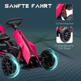 HOMCOM Pedalové Auto Go-Kart s Ruční Brzdou, Nastavitelným Sedákem, Předními a Zadními Rychlostmi, Vozidlo s EVA Koly, Dětské Kettcar pro Děti 3-8 Le…