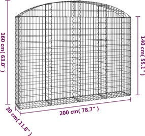 Klenutý gabionový koš 200 x 30 x 140/160 cm pozinkované železo 153467