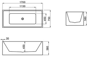 BPS-koupelny Volně stojící akrylátová vana HYD-SAN507C 170x75 bílá, odtokový komplet zlatý kartáčovaný