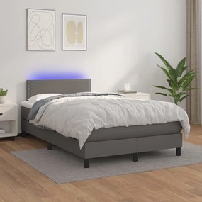 Box spring postel s matrací a LED šedá 120x200 cm umělá kůže