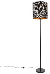 Moderní stojací lampa černé látkové stínítko zebra 40 cm - Simplo