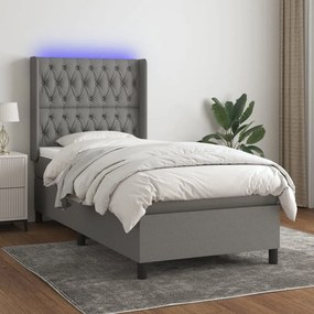 vidaXL Box spring postel s matrací a LED 90x190 cm textil [3138517] Barva: Tmavě šedá
