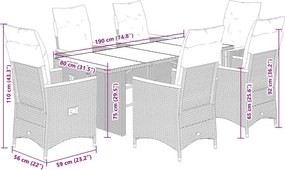 7dílný zahradní bistro set s poduškami černý polyratan 3276965