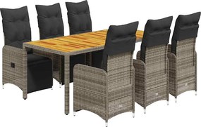 7dílný zahradní bistro set s poduškami šedý polyratan 3277161