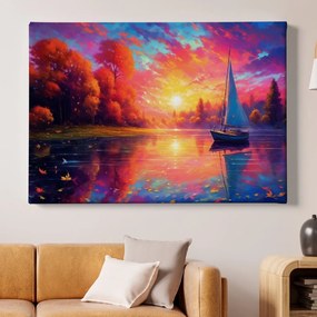 Obraz na plátně - Malá plachetnice při západu slunce FeelHappy.cz Velikost obrazu: 150 x 100 cm