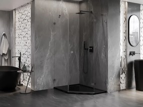 Mexen Lunar, pětiúhelníkový sprchový kout s pravým sklonem 90 x 100 cm, 8mm čiré sklo, pistolově šedý kartáčovaný - 831-090P-100L-66-00-P