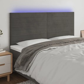Čelo postele s LED tmavě šedé 160x5x118/128 cm samet