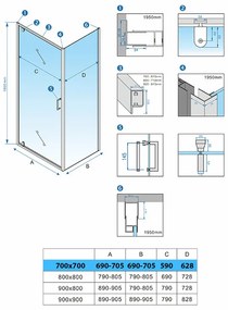 BPS-koupelny Čtvercový sprchový kout HYD-OK04A 70x70 černá/transparent - bez vaničky