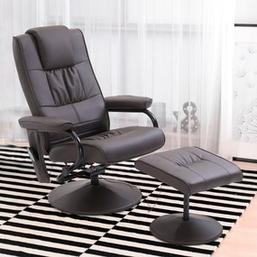 HOMCOM masážní křeslo s taburetem, otočné polohovací křeslo s masážní funkcí, elektrické TV křeslo s funkcí polohování, dálkové ovládání, imitace kůž…