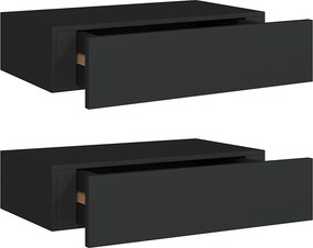 Nástěnné police se zásuvkou 2 ks černé 40 x 23,5 x 10 cm MDF 330244