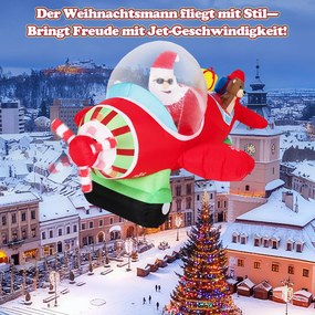 Costway 220 cm Nafukovací Santa Claus v letadle a dárková krabička a LED světla