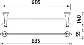 Nimco LADA retro držák na ručníky dvojitý, 64 cm LA 19061D-26