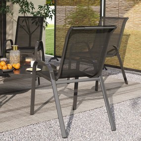 Outsunny Sada 4 Zahradních Židlí pro Exteriér Stohovatelné Terasové Židle s Prodyšnou Tkaninou Ocelový Rám Područky a Vysoké Opěradlo 54x71x93 cm Čer…