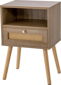 Costway Noční stolek s ratanovou dekorací, malý v boho stylu s přírodní zásuvkou