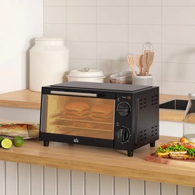 HOMCOM Mini trouba 9L Mini trouba s pečicím plechem, grilovací rošt, 100 °C-230 °C, s nastavitelnou teplotou a dobou pečení, časovač na 60 min, 750 W…