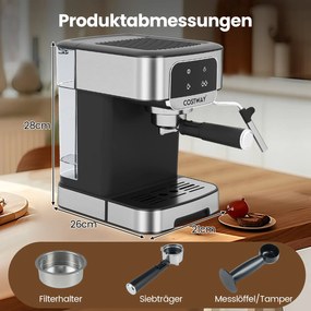 Costway Espresso kávovar 20 Bar 1200 W Espressovač s parním napěňovačem mléka 18