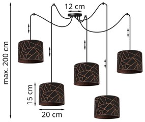 Závěsné svítidlo WERONA SPIDER, 5x černé textilní stínítko se vzorem, G