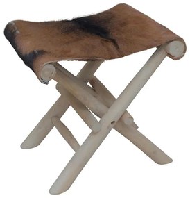 Skládací stolička kozí kůže a masivní teak 288815