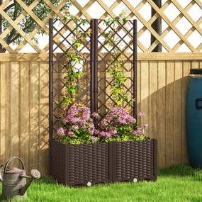 Outsunny Velký venkovní květináč s mřížkou a drenážními otvory pro popínavé rostliny, stojan pro zahradu, terasu 80x40x135 cm Hnědý