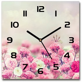 Wallmuralia Skleněné hodiny čtverec Květiny divoké růže 30x30 cm