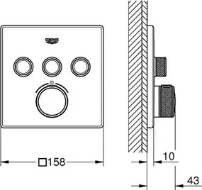 Grohe - Termostatická baterie pod omítku, 3 ventily, kartáčovaný Cool