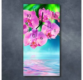 Nástěnné hodiny obrazové na skle - Orchidej II