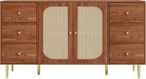 Aosom Ratanová komoda se zásuvkami, elegantní úložná skříň, 160×40×90 cm, hnědá