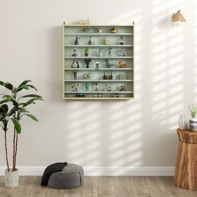 HOMCOM vitrína pro sbírky Nástěnná vitrína 80 x 9,5 x 83 cm 6 výškově nastavitelných polic 2 posuvné skleněné dveře