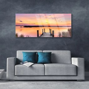 Plexisklo-obraz Molo Západ Slunce Jezero 125x50 cm