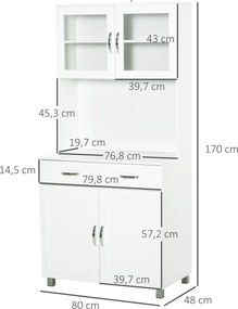 HOMCOM Kuchyňská Skříň s Úložným Prostorem a Sklopnými Policemi 80x48x170 cm Bílá