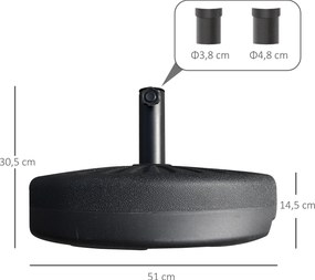 Stojan na slunečník Outsunny 22 kg pro slunečník Ø38/48 mm, černý cement, stabilní a odolný proti povětrnostním vlivům, Ø51 x 12H cm | Aosom.de